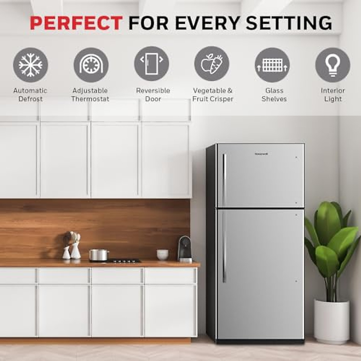 Full Size Refrigerator 18 Cu Ft with Top Freezer, Double Door, Low noise, Removable Glass Shelves, for Home, Office, Garage, Adjustable Temperature Settings, Stainless Steel