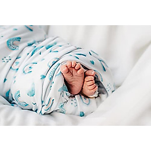 Millie Mae LLC Rainbow Mommy and me Robe and Swaddle Set | Hospital Labor and Delivery | Maternity Robe and Matching Baby Set for Boy, Girl | Blue Rainbow