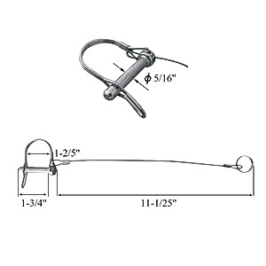 HILILON Trailer Coupler Pin, 5/16-Inch Diameter x 1-3/4-Inch Long Prevents Loss, Plastic Coating Tether, Length 11-1/2" with Steel Quick Release Ring 10Pcs