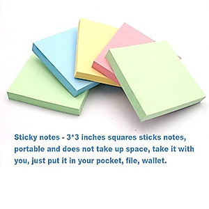 Sticky Notes, Memo Self-Stick 8 Pads/Pack,100 Sheets/Pad, 3 inch X 3 inch, Squares 4 Colors Child Fresh Easy Post