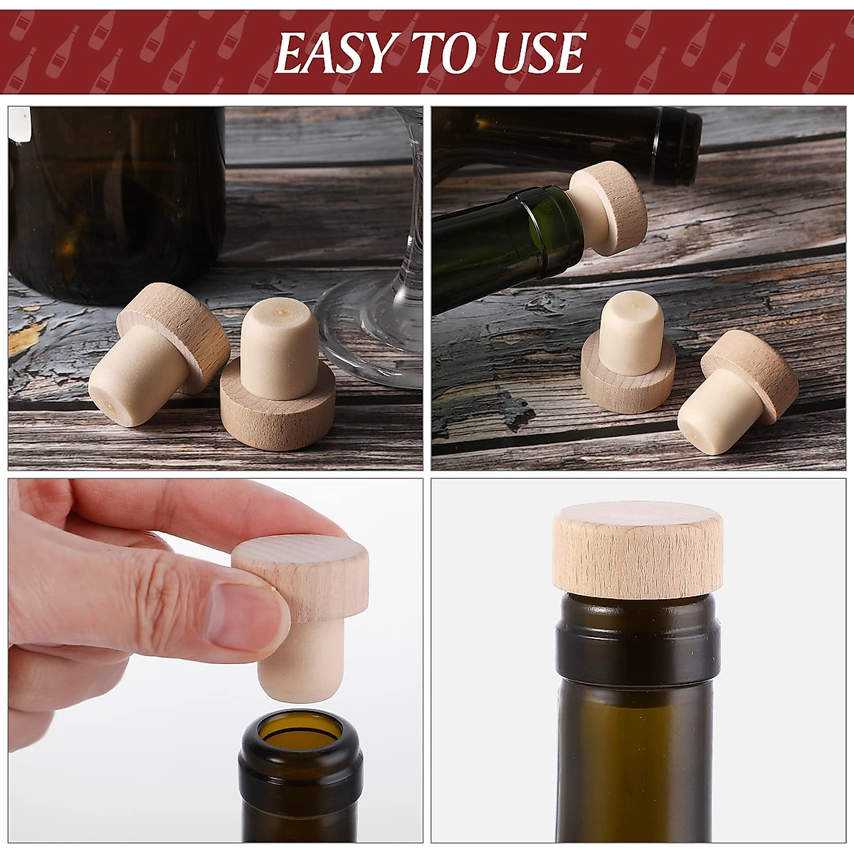 Abeillo 12 Pieces Wine Bottle Corks, T Shaped Wine Bottle Stoppers Reusable Wooden and Rubber Wine Cork Stopper Sealing Plug Bottle Cap for Wine Beer Bottles Crafts