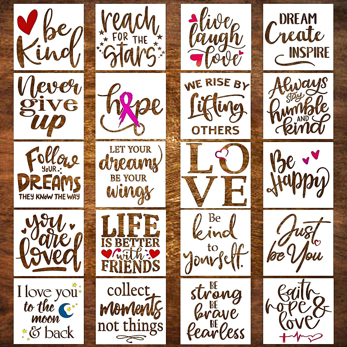 20 Piece Inspirational Word Stencil Set, Stencils for Painting on Wood, Canvas - Quotes Include Dream, Faith Hope Love - Stencils for Crafts Reusable – Art Stencils for Drawing & Signs - 8 Inch