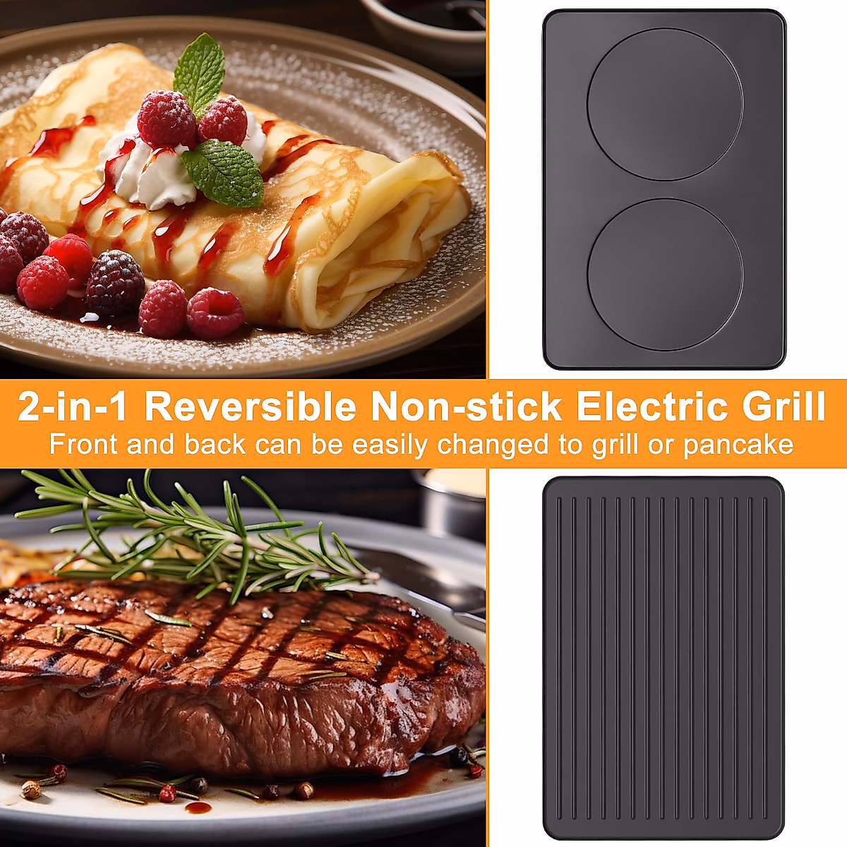 Raclette Table Grill, Electric Griddle Korean BBQ Grill Indoor Grill, 2 in 1 Electric Griddle Nonstick with 8 Raclette Cheese Pans Adjustable Temperature Control 1300W Ideal for Family and Party Fun