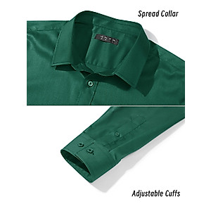 MAGCOMSEN Men's Dress Shirts Long Sleeve Button Up Shirt with Pocket Fitted Formal Business Wear Solid Cotton Fashion Shirts Dark Green, L