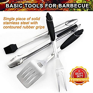 POLIGO 5PCS BBQ Grill Accessories Set in Carrying Bag Bundle with Safe Stainless Steel Wire Grill Brush and Scraper for All Barbecue Grills - Ideal Birthday Father's Day Grilling Gifts for Men Dad