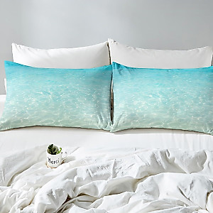 Castle Fairy Hawaii Sea Wave Bedding Set Tropical Ocean Summer Comforter Cover Ombre Blue Duvet Cover Room Decor Swimming Pool Bedspread Cover King Bedding Collection 3Pcs