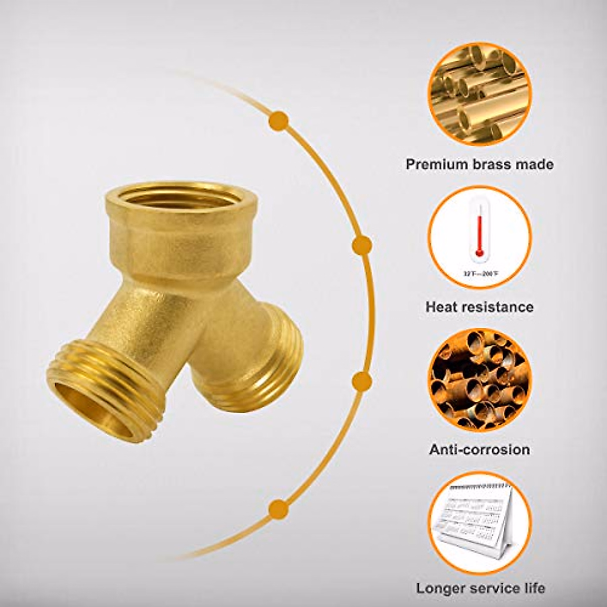 SUNGATOR 3/4 Inch No Lead Brass 2 Way Y Valve Garden Hose Connector 2-Pack Male Hose Thread Splitter Adapters with Extra 4 Rubber Hose Washers + 1 Sealing Tape