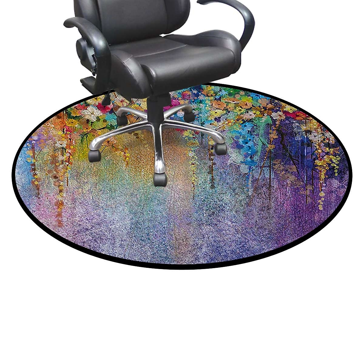 Purple Pale PinkRound Rug Contemporary Modern Wisteria Flowers Dreamy Colors Round Chair Cushion Non-Slip Low-Pile Hardwood Floor Mats Watercolor Flower Diameter 35.5 in