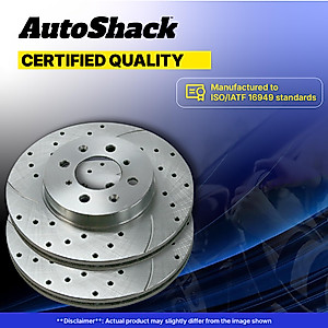 AutoShack Front Drilled Slotted Brake Rotors Silver Pair of 2 Driver and Passenger Side Replacement for 2009 2010 2011 Nissan Murano 2009-2014 2016-2023 Maxima 3.5L V6 AWD FWD PR41529DSZPR