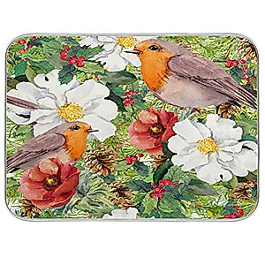 Flower Tree Bird Winter Art Dish Drying Mat 16"x18" Absorbent Machine Washable Hanging Fast Dry Pad Dish Protective Mat for Kitchen Countertop Heat Resistant Dinner Table Mat