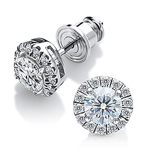 Ladylike Moissanite Halo Earrings 1.0ct 925 Sterling Silver Moissanite Stud Earring D Color VVS1 18K White Gold Plated Women's Stud Earrings