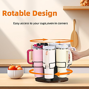 SOOPRNO Water Bottle Organizer for Stanley 40 oz Tumbler with Handle - Rotatable 6-Slot Holder, Ideal Kitchen Storage for Stanley Accessories, Black