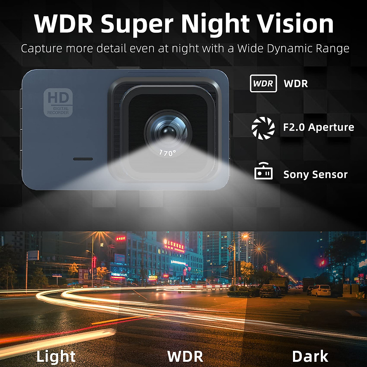 2K Dash Cam WiFi, Front and Rear Dash Camera for Cars Night Vision WDR Dashcam with 3 Inches, 170° Wide Angle, GPS Included, HD Screen Loop Recording, G-Sensor, Parking Monitor, with Free 32GB Card