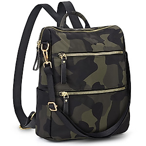 UTO Camo Waterproof Backpack for Women Durable Nylon Multipurpose Roomy Multi pockets Travel Business Shoulder Bag Zoya Camo Green