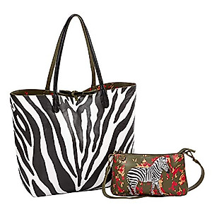 Sydney Love Safari Zebra Vegan Leather Reversible Tote & Wristlet Set