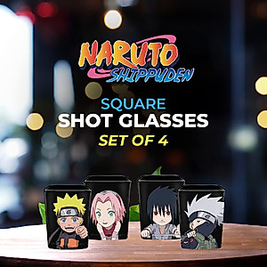 JUST FUNKY Naruto Shippuden Shot Glasses Set of 4 | Durable & Dishwasher Safe | 2 Oz Cubic Shot Glasses Featuring Naruto, Sasuke, Kakashi, Sakura | Officially Licensed