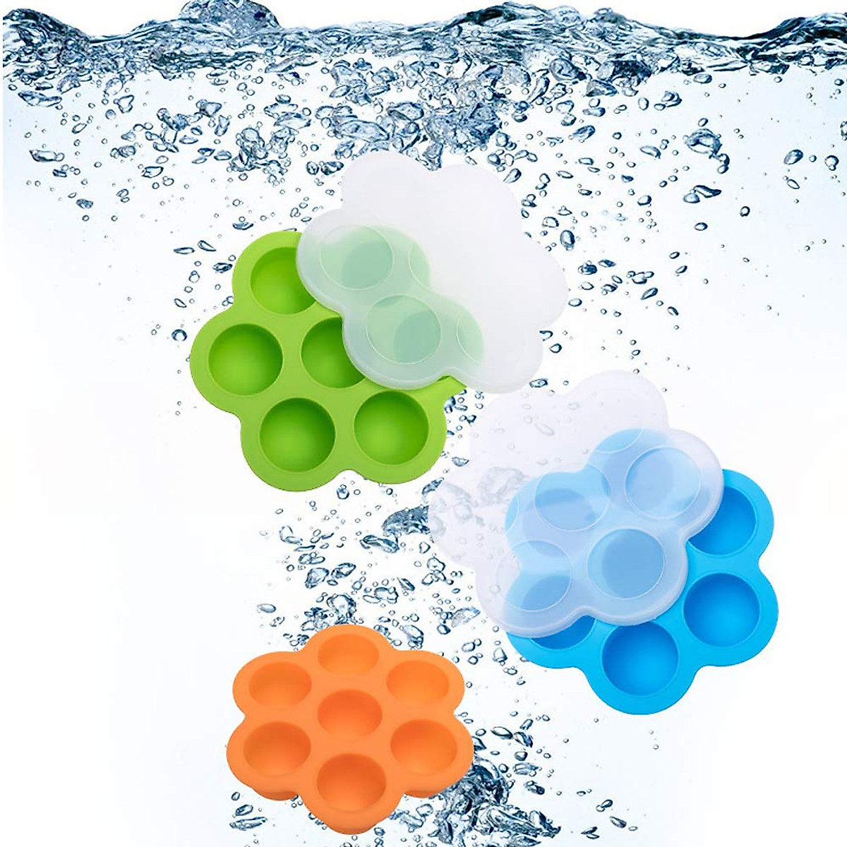 Silicone Egg Bites Molds with Lid for Instant Pot, 2 Packs (For 3qt (6.3"x6.3"x1.6"), Blue+Green)