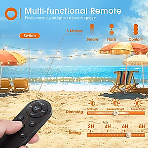 addlon 54(48+6) FT Solar String Lights Outdoor Waterproof with USB Port & Remote Control Solar Patio Lights Long Last for 20+Hrs Dimmable Solar Power LED Bulbs for Porch Garden Market Bistro
