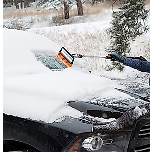 Snow MOOver 58" Extendable Snow Brush with Detachable Ice Scraper for Car | 11" Wide Squeegee & Bristle Head | Size: Truck, Car, SUV, & RV | Lightweight Aluminum Body with Ergonomic Grip