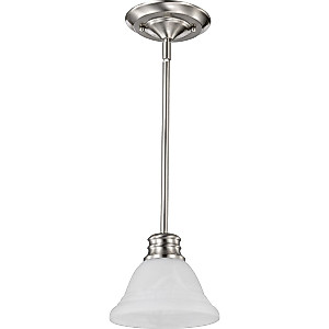 Nuvo 60/365 One Light Mini Pendant, 7 in, Brushed Nickel/Alabaster Glass