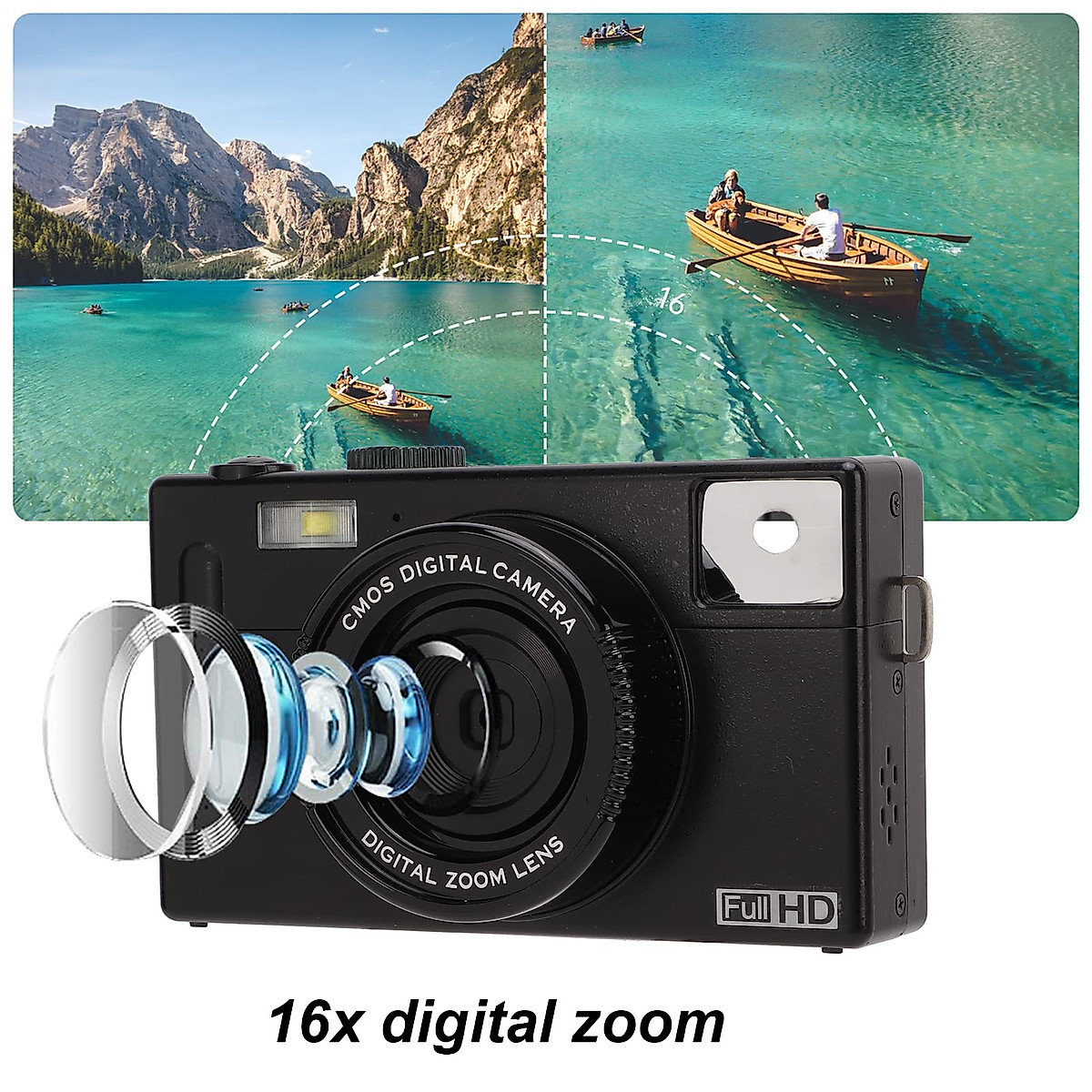 16X Digital Camera, 3 inch TFT LCD 24MP Portable 1080P FHD Micro Single Camera, 1500mAh Rechargeable, for Beginners, Children, Teenagers, Friends(Black)