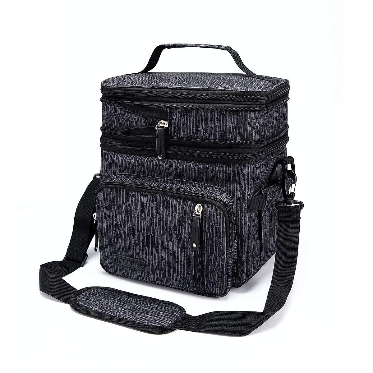 UMUFUKA Men's Double Compartment Lunch Bag, Insulated Lunch Cooler Tote 2 Roomy Large Reusable Water-resistant Lunch Box (Black)