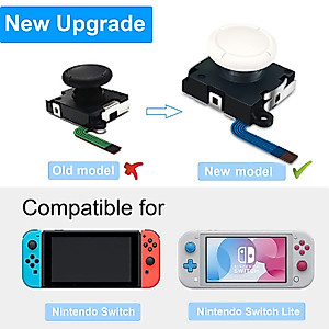BRHE 3D Analog Joystick Replacement Left/Right Repair Kit Thumb Sticks Sensor with 4 “Y” Screws for Switch Controller NS Lite Console - 2 Pack (White)