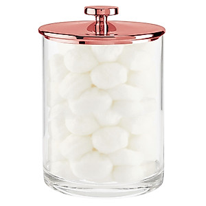 mDesign Large Modern Apothecary Storage Organizer Canister Jars - Plastic Containers for Bathroom, Organization Holder for Vanity, Counter, Makeup Tables, Lumiere Collection, 4 Pack, Clear/Rose Gold