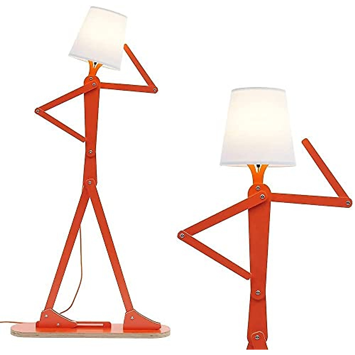 HROOME Cool Creative Floor Lamps Wood Tall Decorative Corner Reading Standing Swing Arm Light for Living Room Bedroom Office Farmhouse Kids Boys Girls Gift - with LED Bulb (Orange)
