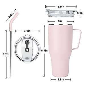 Sursip 40oz Mug Tumbler Stainless Steel Vacuum Insulated Mug with H&le,Lid & Straw,Fit for Car Holder,Keeps Drinks Cold up to 24 Hours,Sweat Proof & Leak Proof,Dishwasher Safe Pink,1 Count (Pack of 1)