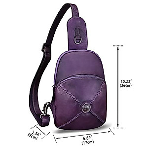 Genuine Leather Sling Bag for Women Sling Backpack Retro Chest Shoulder Vintage Handmade Hiking Crossbody Purse (Purple)