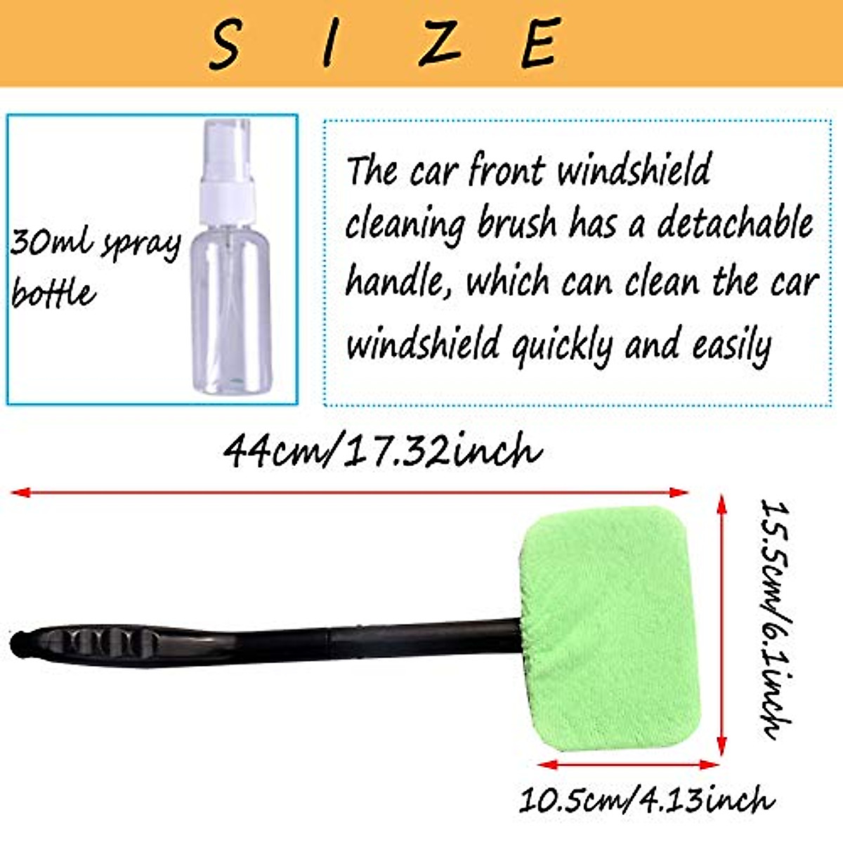 ZWZCYZ Car Window Cleaner, Windshield Cleaner Car Cleanser Brush Windshield Cleaning Tool Set with Detachable Handle 4Pcs Microfiber Cloths and Spray Bottle for Auto Windshield Wiper,Use Wet or Dry