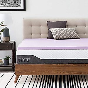 LUCID 4 Inch Lavender Infused Memory Foam Mattress Topper - Ventilated Design - Queen Size