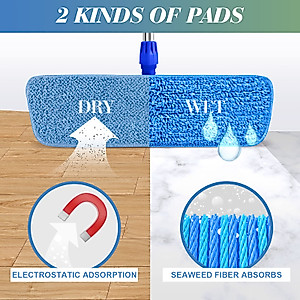 Bonpally 18" Microfiber Mop Floor Cleaning System, Flat Mop for Hardwood Floors, Professional Commercial Mop, Wet and Dust Mop with Extendable Handle, 4 Reusable Mop Pads, Household Cleaning Tools
