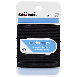 Scunci No Damage Elastic Hair Bands, Black, Medium (1597603A048)