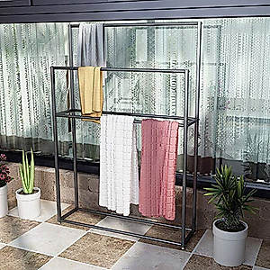 -Shelf Balcony Bathroom Metal Free Standing Towel Rack Stand,Tall Towel Holder Iron,Rust-Resistant,Easy to Assemble/Black/75 * 20 * 110Cm