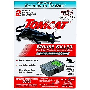 Tomcat Mouse Killer Disposable Station for Indoor/Outdoor Use - Child & Dog Resistant, 2 Stations with 1 Bait Each