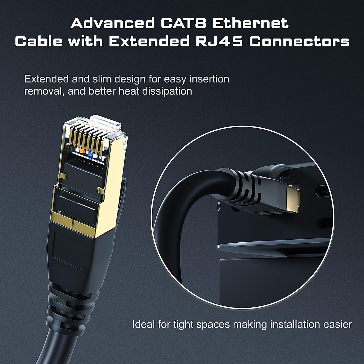 DbillionDa Ethernet Cable, RJ45 Cable, 26AWG Cat 8 6Feet (2 Pack) LAN, High Speed Network Cable with Gold Plated RJ45 Connector 40Gbps 2000Mhz S/FTP LAN Wires for Gaming, Xbox, Modem, Router