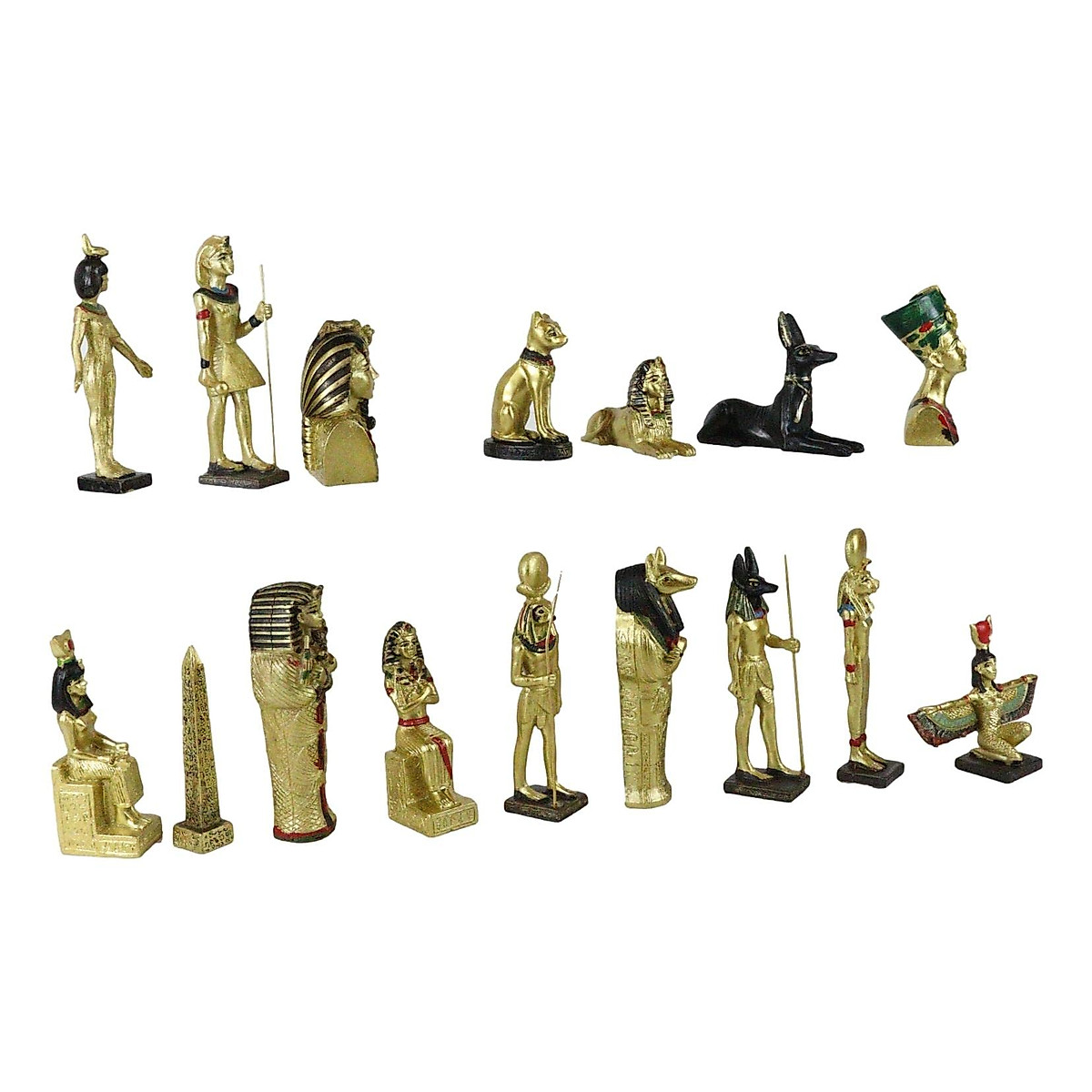 Ebros Miniature Egyptian Gods and Goddesses Figurine Set of 16 Featuring Anubis Osiris Maat Isis Bastet Sekhmet Obelisk Sphinx King TUT Queen Nefertiti Mummy Hathor Horus and Seth
