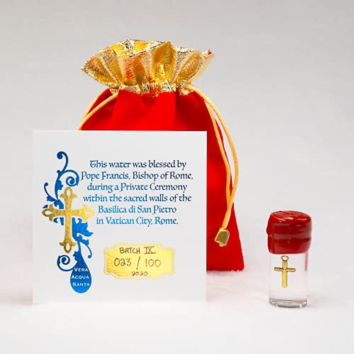 Holy Water 10ml Vial ✞ The ONLY Authentic Certified Holy Water ✞ Blessed Pope Francis Direct from Vatican City ✞ Baptism, Wedding, Exorcisms, Christen, Evil Spirits, Prayer Wax Sealed Hanging Cross
