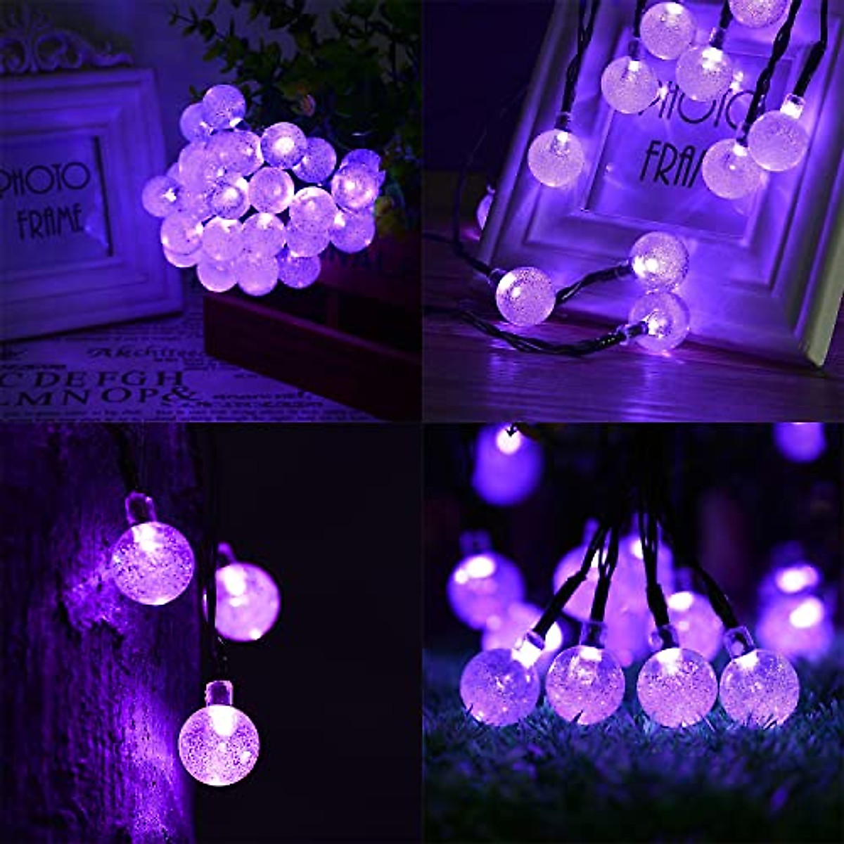 JMEXSUSS 2 Pack Solar String Lights Outdoor, Total 41.6 FT 60 LED Crystal Globe Christmas Lights, 8 Modes Solar Powered Halloween Lights for Patio Porch Garden Halloween Decorations(Purple)