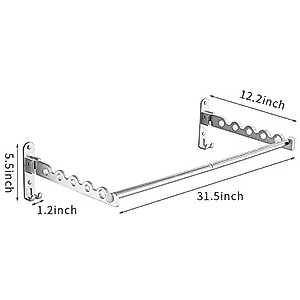 JSKRL Wall Mounted Clothes Drying Rack, Folding Laundry Drying Rack,2 Racks with Rod (Silver), Suitable for Bathroom Balcony Wardrobe Laundry Room.
