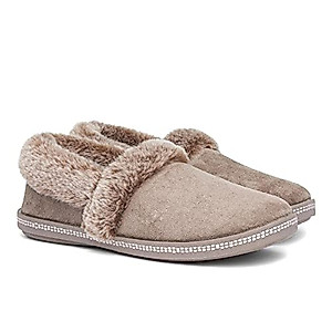 Skechers Women's Cozy Campfire-Team Toasty-Microfiber Slipper with Faux Fur Lining, dark taupe, 10 M US