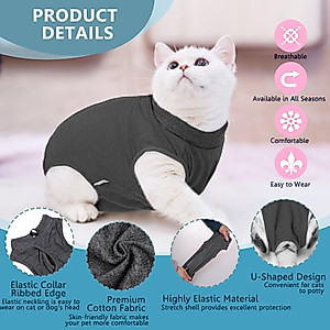 SUNFURA Cat Recovery Suit, Cat Onesie for Cats After Surgery, Breathable Cat Surgical Spay Suit for Abdominal Wounds Skin Diseases, E-Collar Alternative Cat Surgery Shirt Anti Licking, Grey L