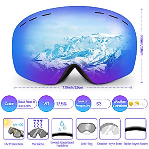 SHUOLIYAN Ski Goggles - With Ski Mask, Anti-Fog Snow Goggles, UV Protection OTG Snowboard Goggles For Men Women （Purple Lens）