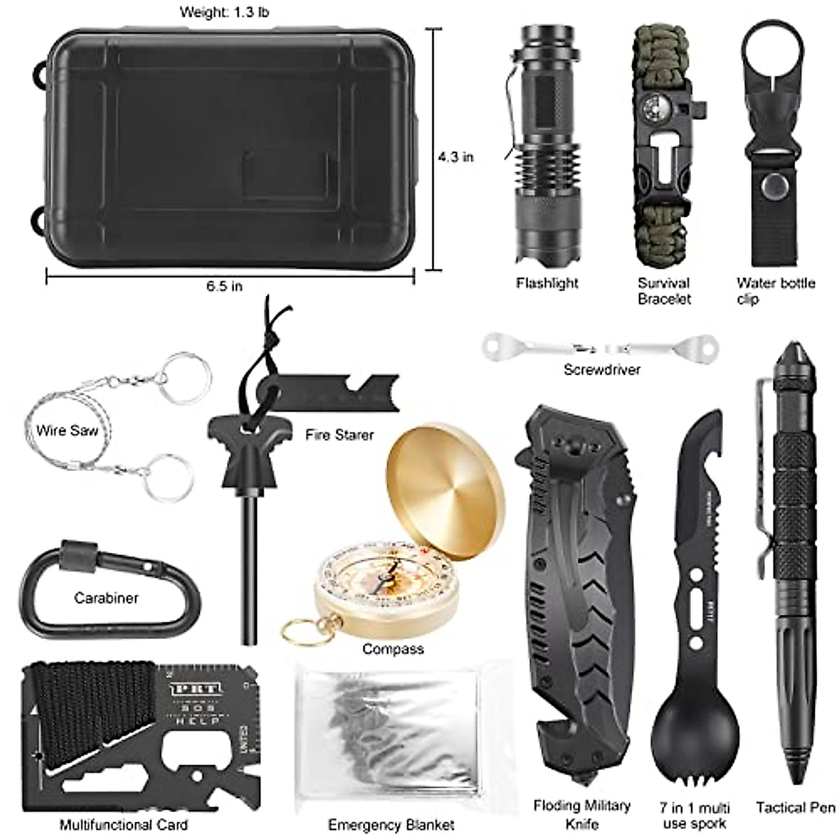 Gift for Men Dad Husband Him, Survival Kit 17 in 1, Survival Gear Tool Cool Gadgets Emergency Survival Gear and Equipment Christmas Stocking Stuffers for Families Hiking Camping Adventures
