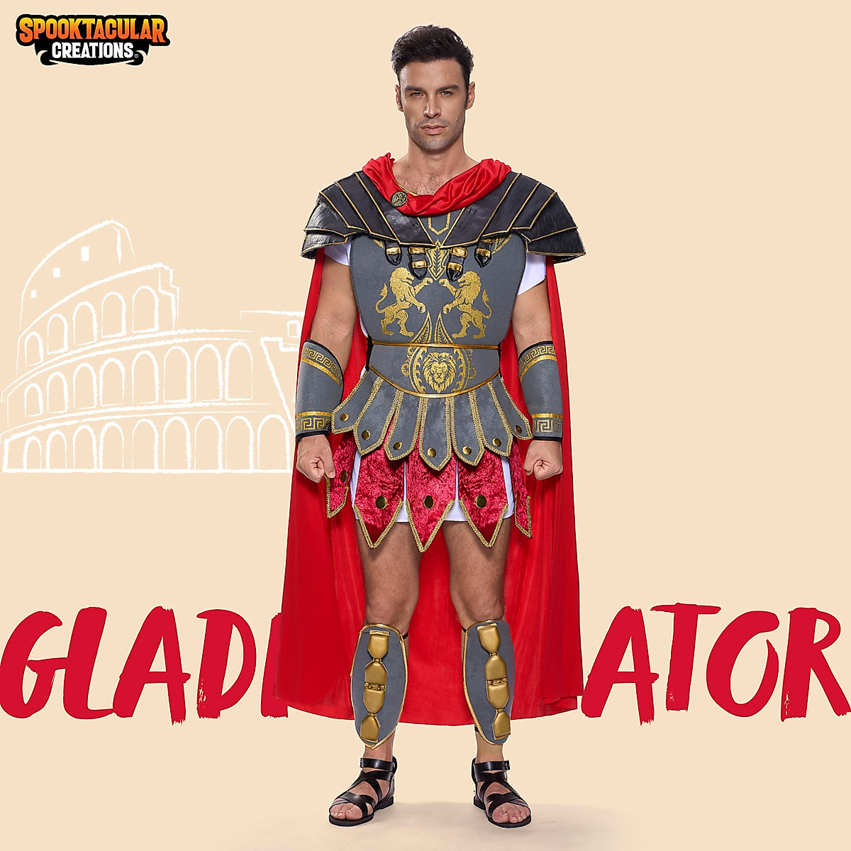 Spooktacular Creations Brave Men’s Roman Gladiator Costume Set for Halloween Audacious Dress Up Party