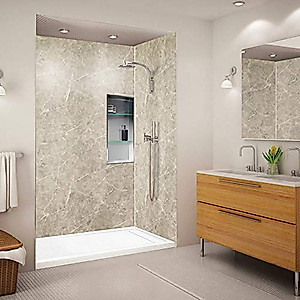 Transolid FLU6032R-31 Linear 60-in W x 32-in L Rectangular Alcove Concealed End Drain Shower Base with Right Hand Drain, White