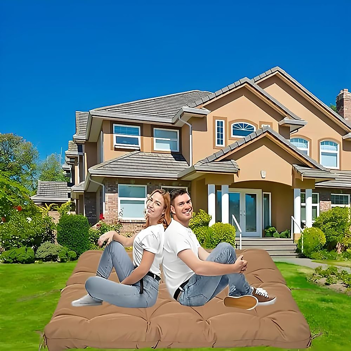 Waterproof Thicken 5"outdoor swing cushions 2-3 Seater Washable Swing Replacement Cushions High elastic PP cotton filling,for garden patio loveseat Pad,non-slip-with fixed rope,47"x40"/Lake Blue