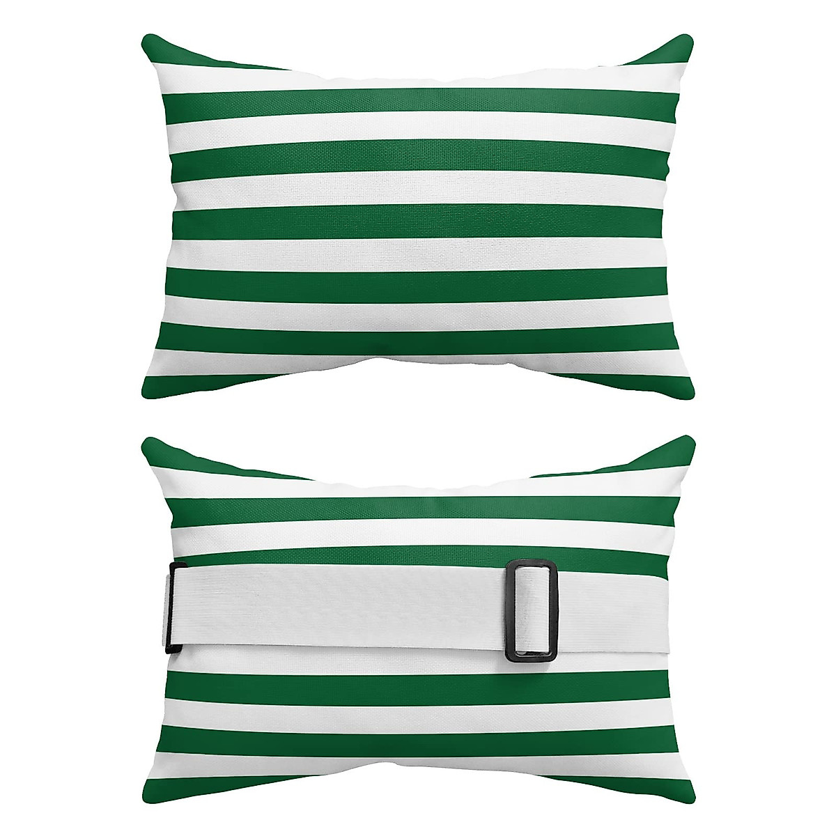T&H XHome Outdoor Pillow for Chaise Lounge Chair, Christmas Green and White Stripe Waterproof Headrest Pillow Lumbar Pillows with Adjustable Elastic Strap for Beach, Poolside, Patio, Office (2 Pack)